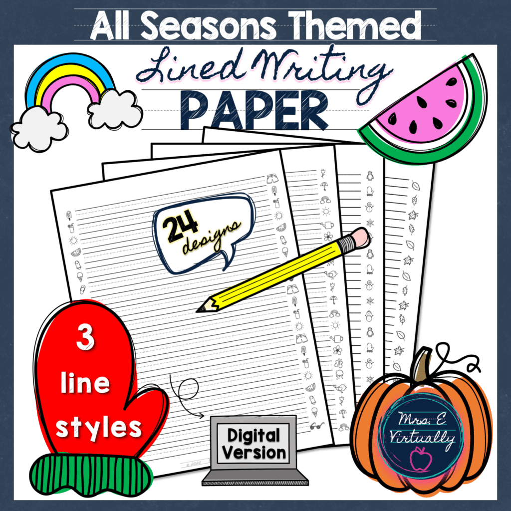 Printable Primary Lined Writing Paper-All Seasons Themes
