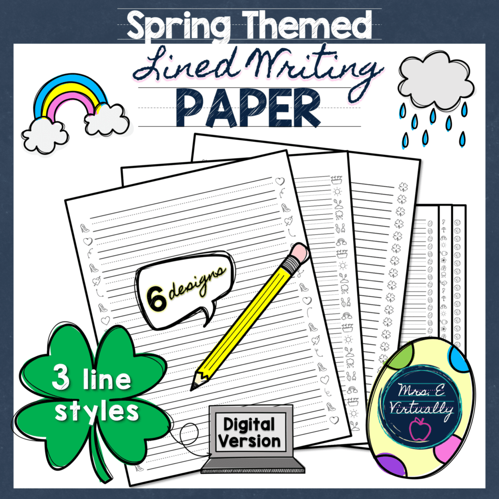 Primary Lined Writing Paper Printable-Spring Themed • Mrs E Virtually