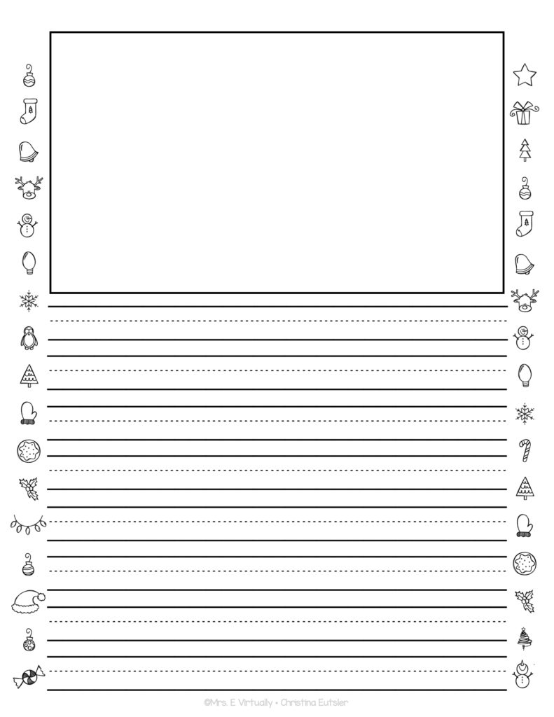 Kindergarten Writing Paper with Picture Box • Mrs E Virtually